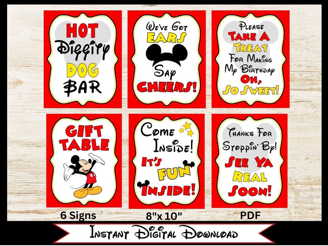 INSTANT DOWNLOAD Mouse Party Printable Set of Six - 8 X10 Party Signs ...