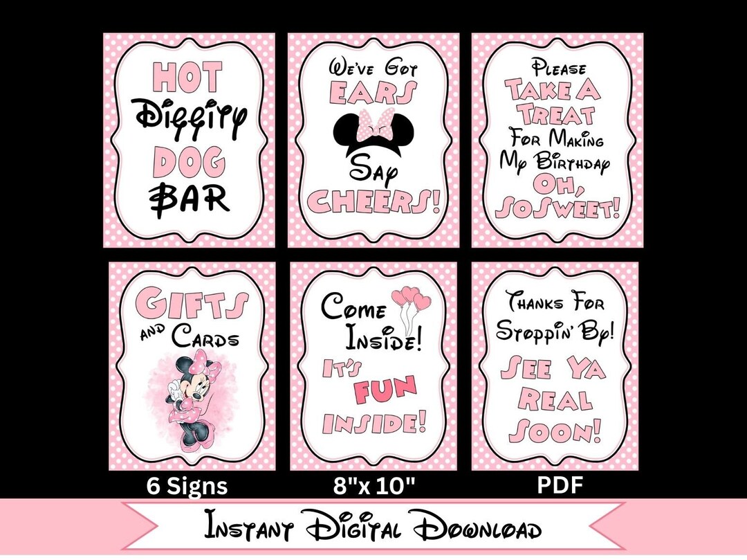 INSTANT DOWNLOAD Light Pink Minnie Printable Set of Six 8x10 Party ...