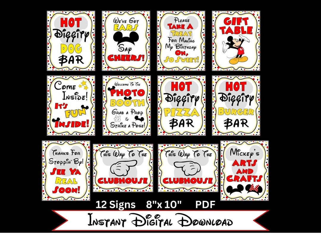 INSTANT DOWNLOAD Mouse Party Printable Set of 12 8x10 Party Signs by ...