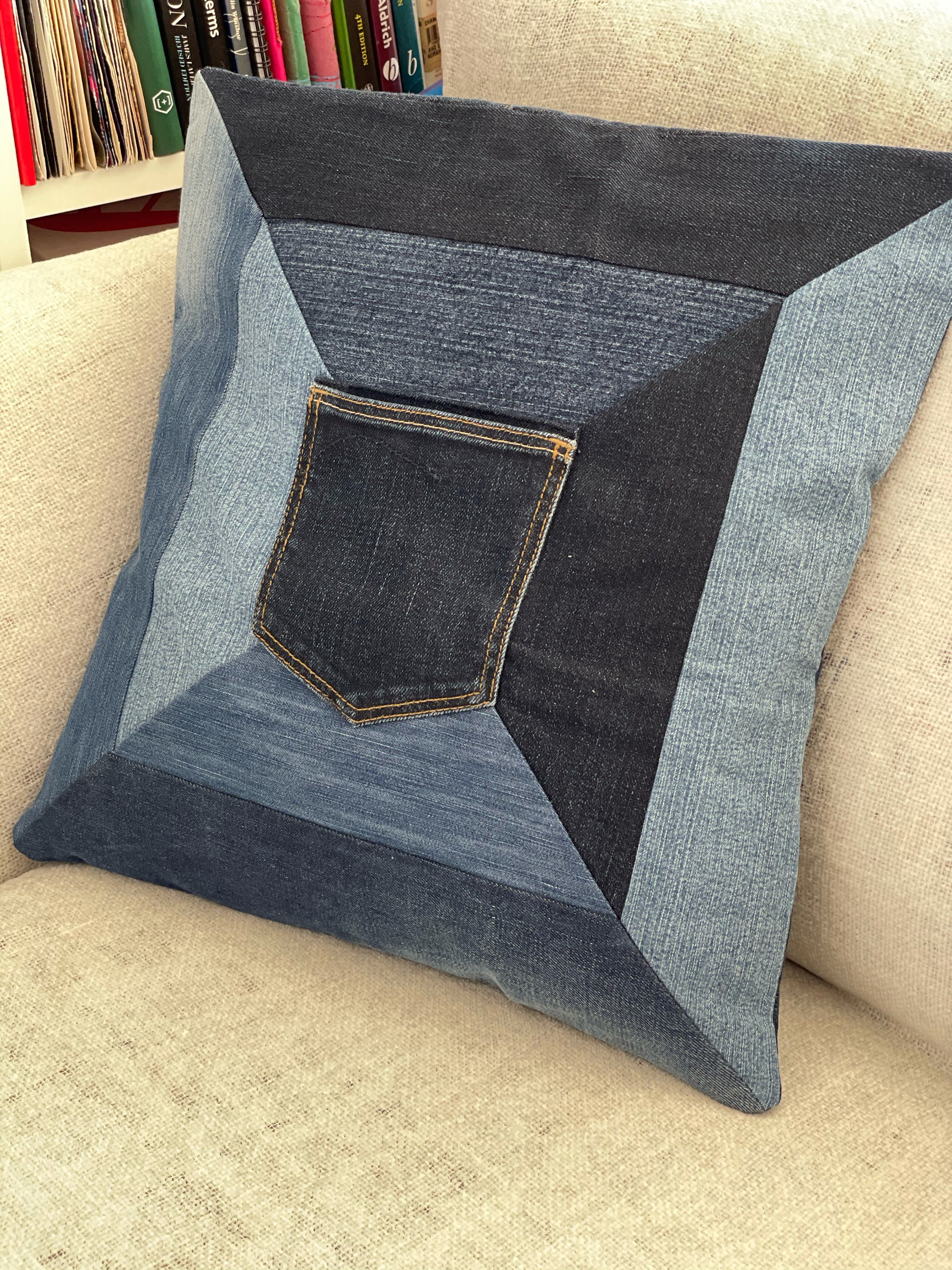 Patchwork denim cushion cover, denim cushion cover, denim cushion ...