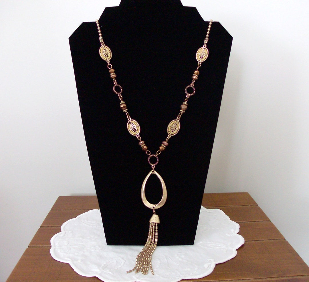 Vintage Ruby Rd Pendant Necklace, Long 24" Drop, Copper & Goldtone ...