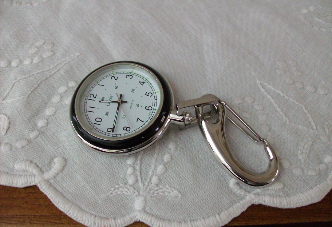 Collezio Quartz Fob Pocket Watch W/clip, Silvertone, Black Bezel, Japan ...