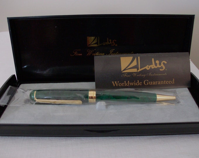 Vintage Lodis Green Marble Ballpoint Pen W/case & Flyer (ink is Dry ...
