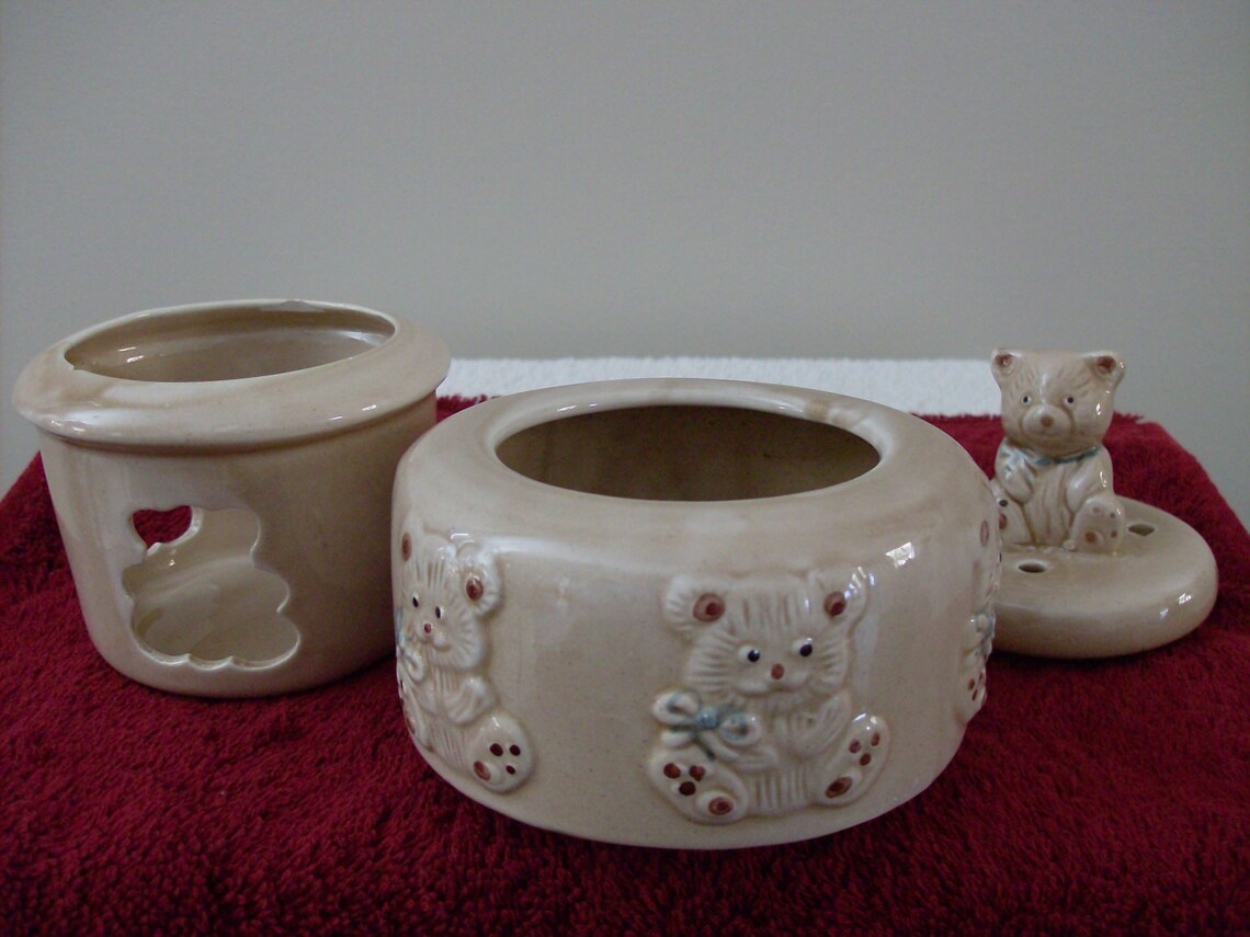 Vintage Ceramic Potpourri Warmer, Tea Light, Votive, Teddy Bear Theme ...