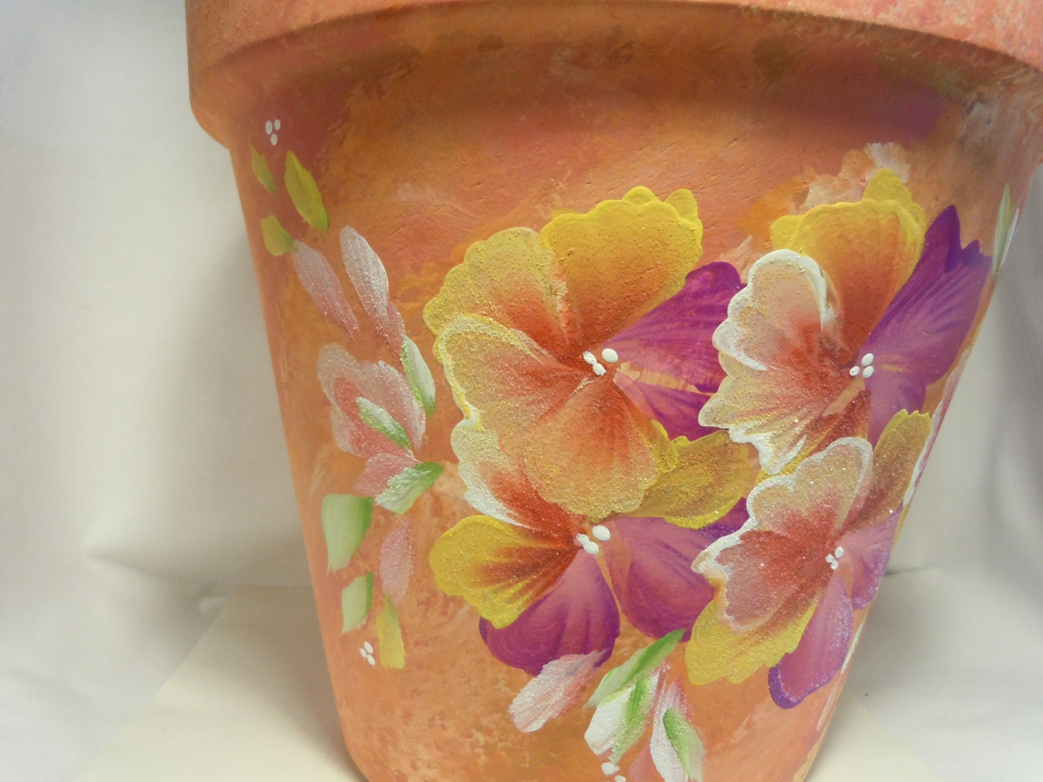 Hand Painted Clay Flower Pot With Pansies Design - Etsy