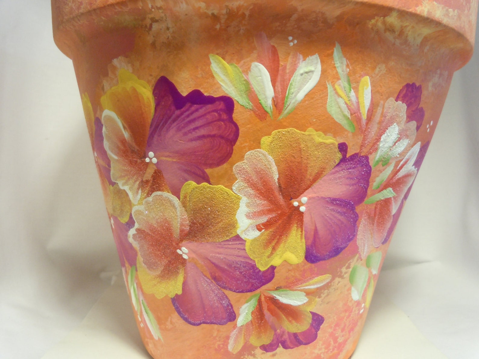 Hand Painted Clay Flower Pot With Pansies Design - Etsy