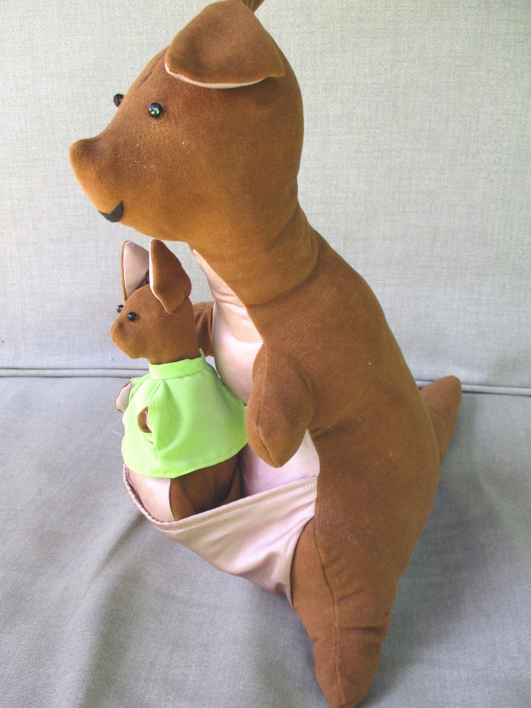 Vintage, Folk Art Kanga & Roo, 14" and 6" Soft Toys, Pooh Friends, Pair ...