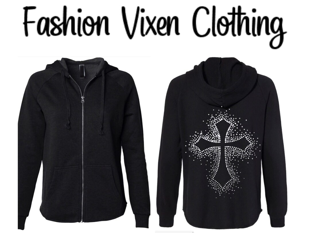 Womens Zip up Hoodie Sweatshirt Hoodie Jacket, Rhinestone Cross Hoodie ...