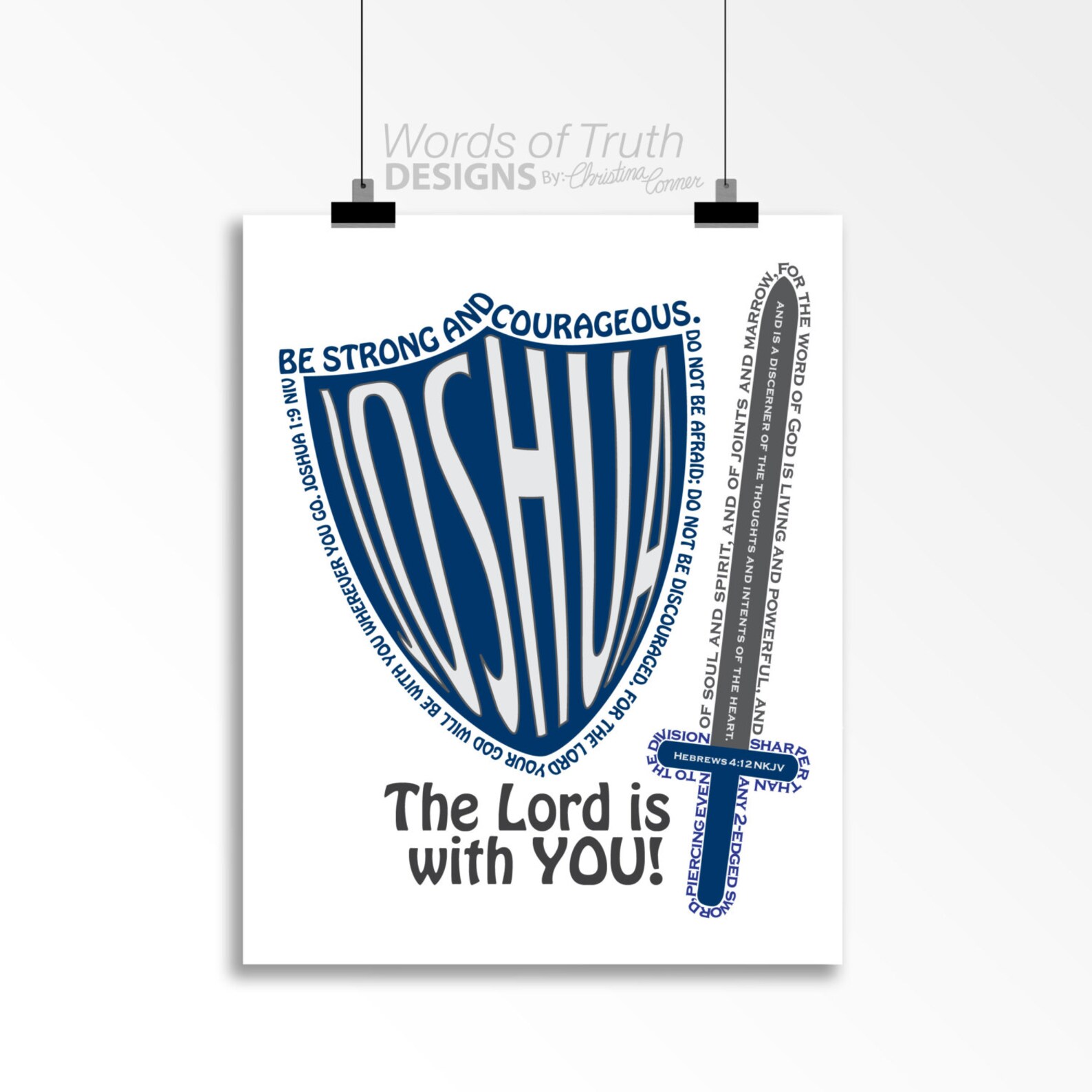 Sword and Shield Bible Verse Word Art Print With Joshua 1:9 | Etsy