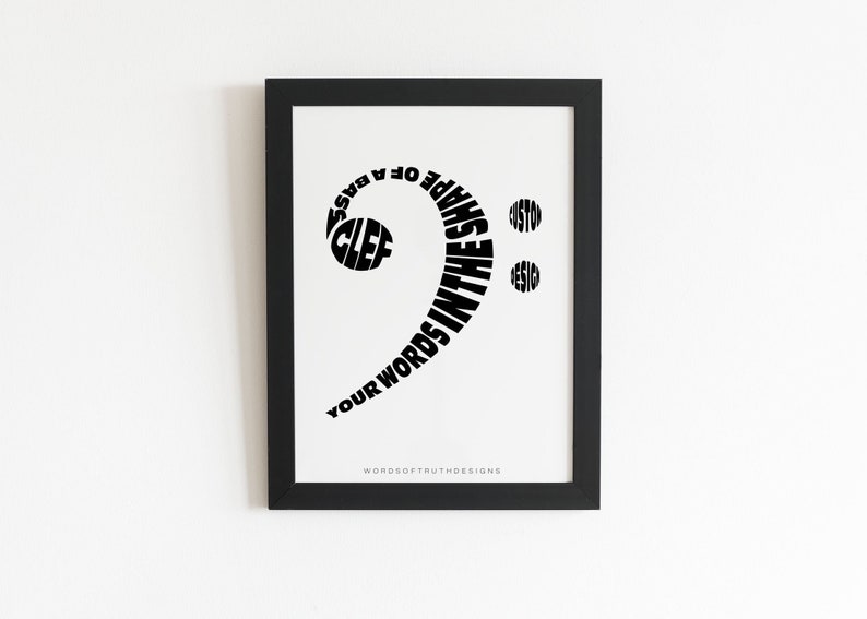 Custom Word Art Bass Clef, Music Studio Wall Art, Music Word Art Print ...