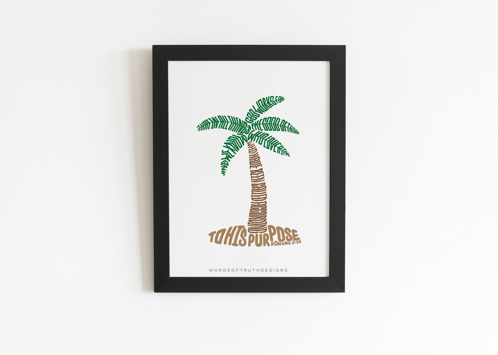 DIGITAL Palm Tree Christian Art Print, Romans 8:28 Scripture Word Art ...