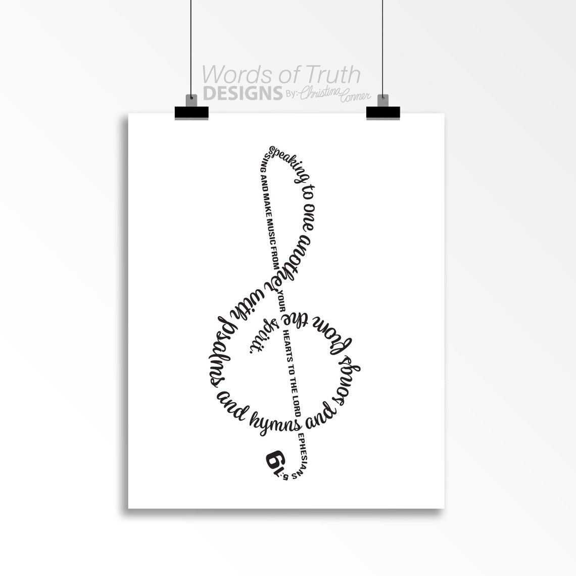 DIGITAL Music Treble Clef Scripture Printable Ephesians 5:19 | Etsy