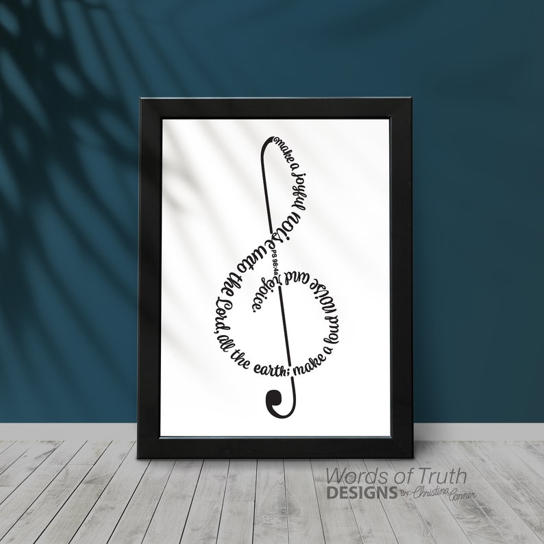 DIGITAL Psalm 98 Music Treble Clef Bible Verse Word Art Print for ...