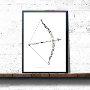 Bow and Arrow Scripture Art Print for Christian Hunter Gift, Bow and ...