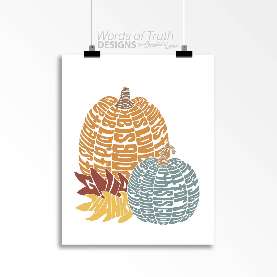 DIGITAL Give Thanks Biblical Wall Art, Fall Pumpkins Scripture Word Art ...