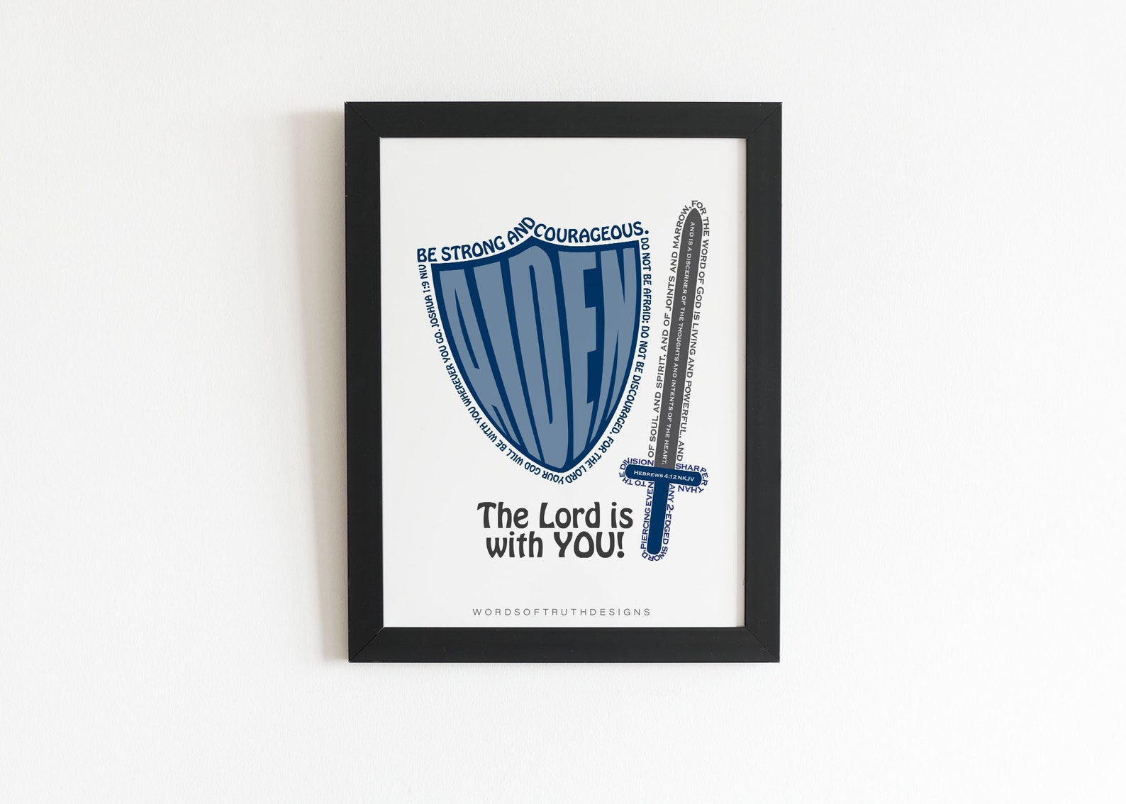 Sword and Shield Bible Verse Word Art Print With Joshua 1:9 - Etsy