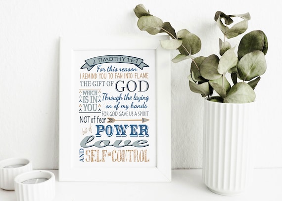 2 Timothy 1:6-7 Scripture Word Art Power Love Self-Control | Etsy