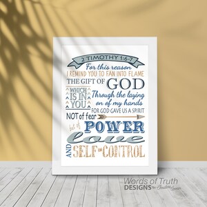 2 Timothy 1:6-7 Scripture Word Art, Power Love Self-control Bible Verse ...
