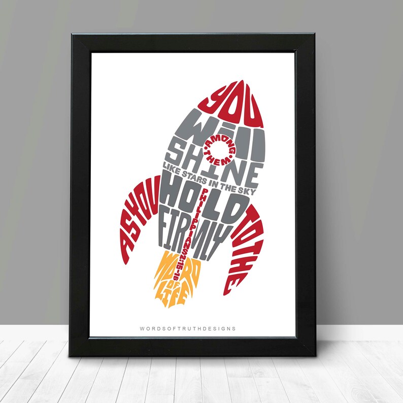 DIGITAL Rocket Scripture Wall Art Print, Philippians 2:15-16 Wall Art ...