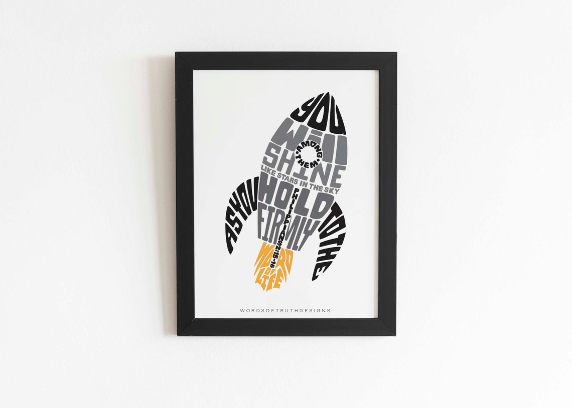 DIGITAL Rocket Scripture Wall Art Print, Philippians 2:15-16 Wall Art ...