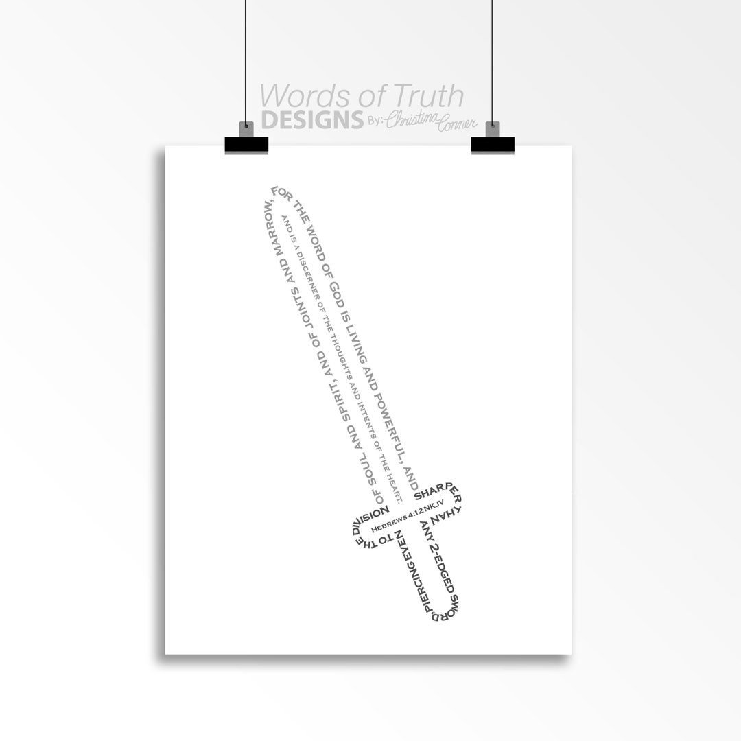 DIGITAL Two-edged Sword Scripture Word Art Print With Hebrews 4:12 ...