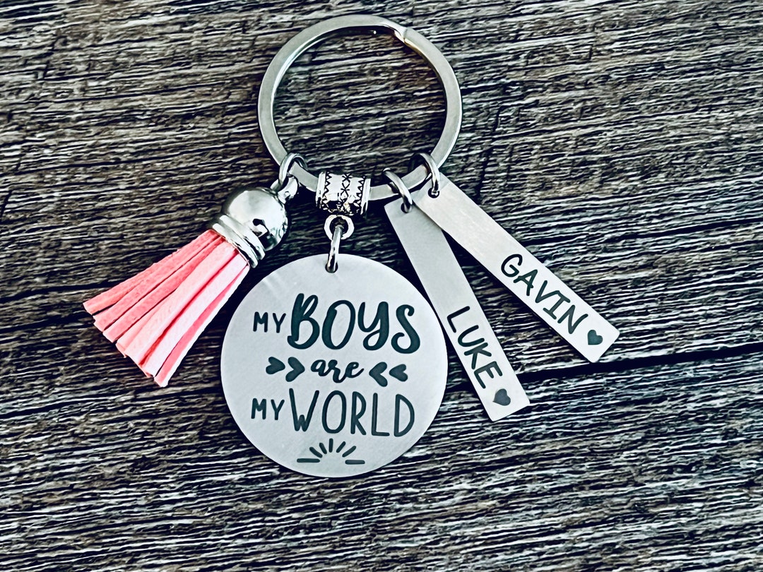 My Boys Are My World Keychain Boys Mama Mom of Boys Keychain Key Chain ...