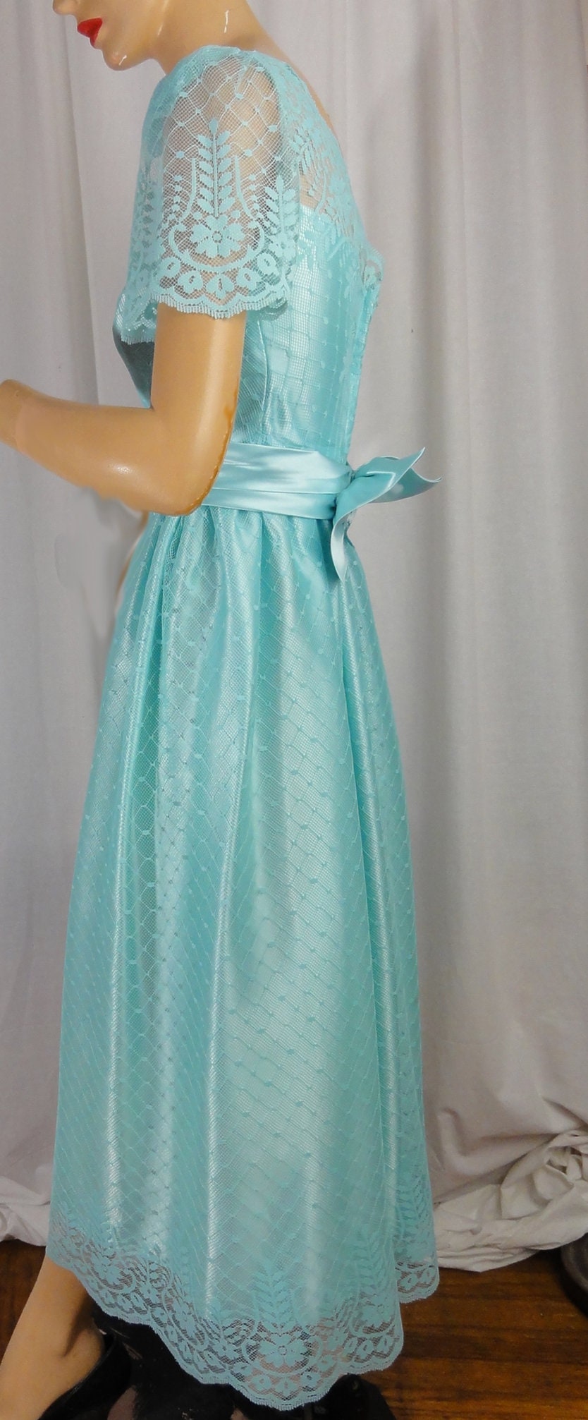 Vintage 1970s Prom Dress Baby Blue Lace Formal Bridesmaid Dress Size ...