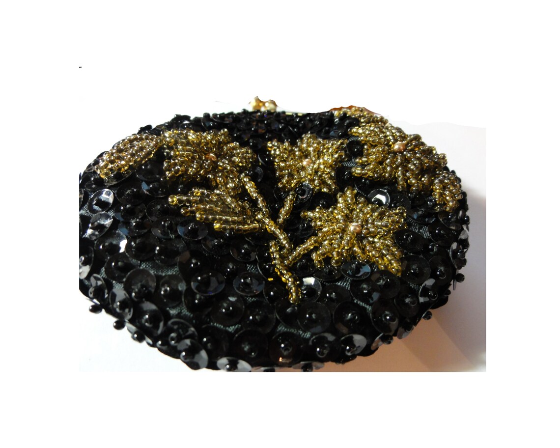 Black Beaded Sequin Mini Purse Vintage 60s Coin Purse With - Etsy