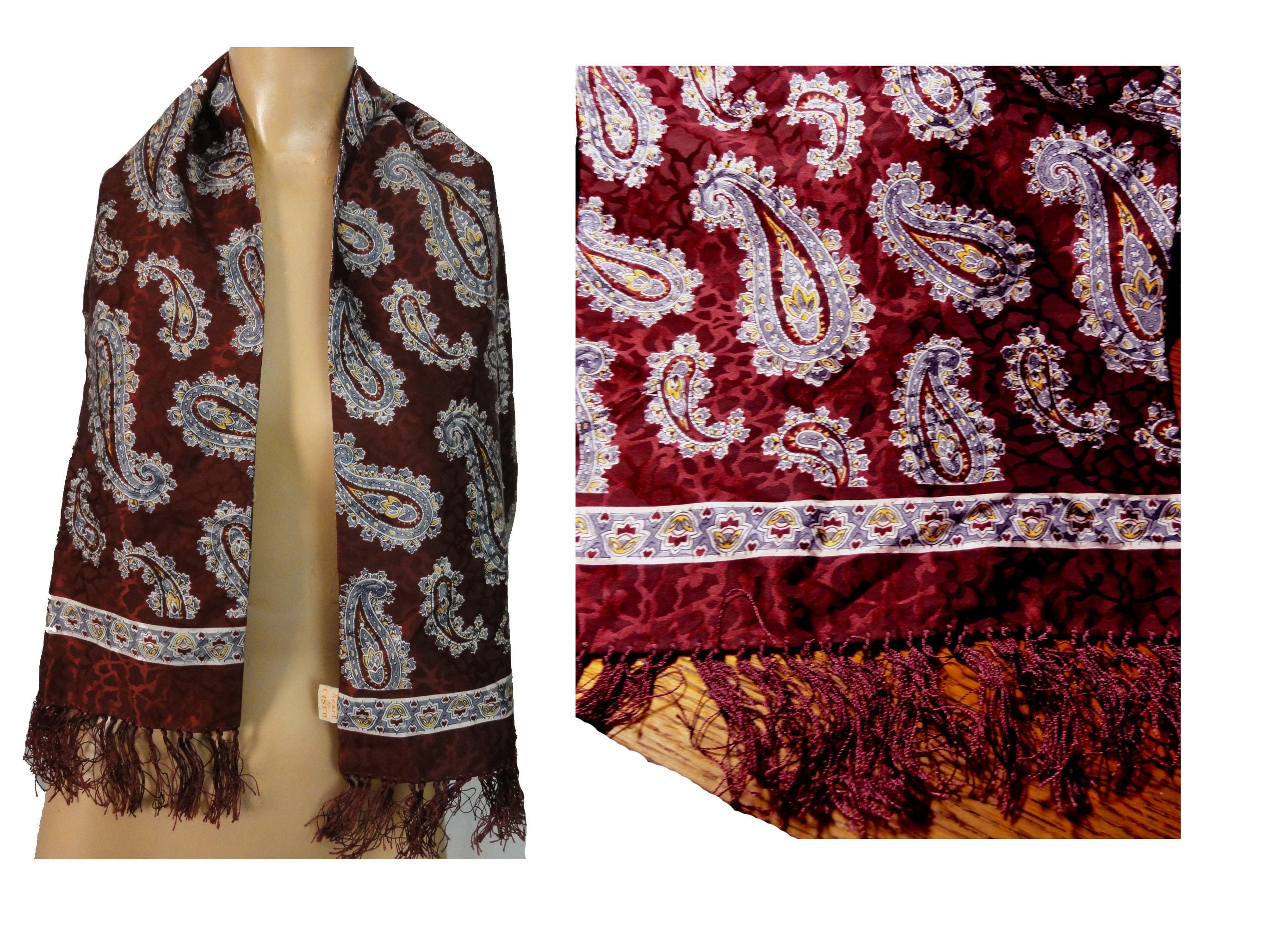Vintage 1940s Fringed Mans Silk Scarf Opera Scarf Ascot Maroon - Etsy ...
