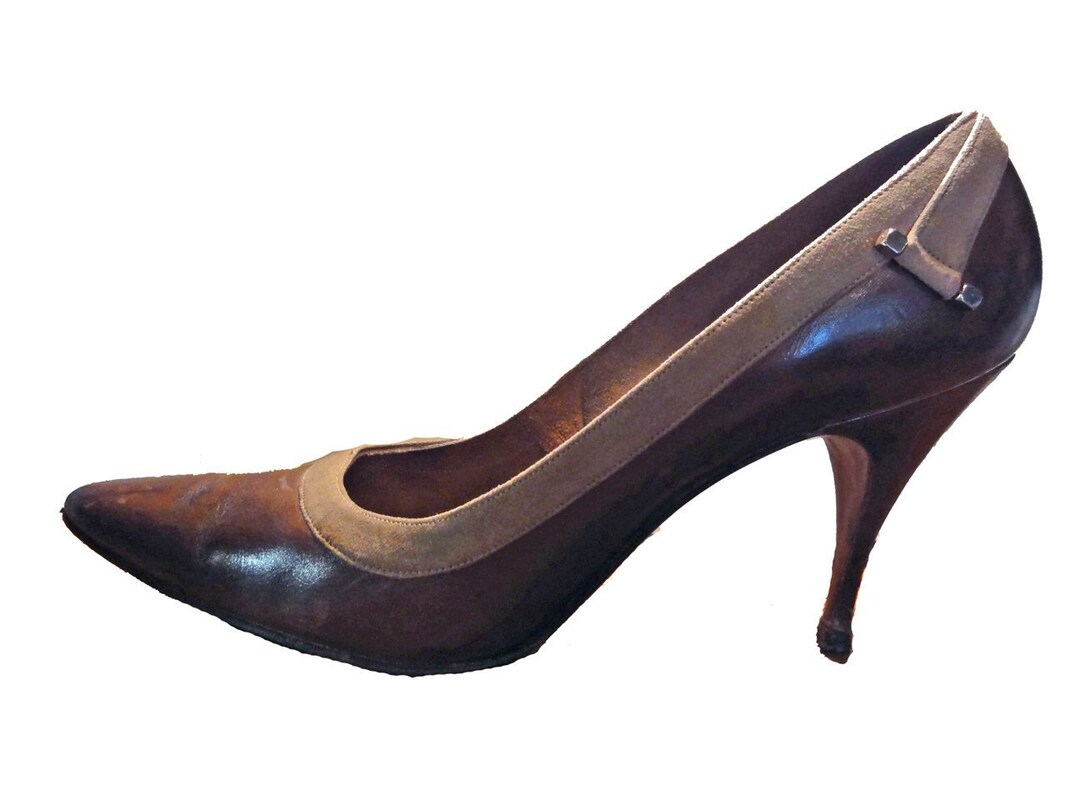 Vintage 1950s Shoes Sexy Stilleto Pin up Heels Brown and Beige Leather ...