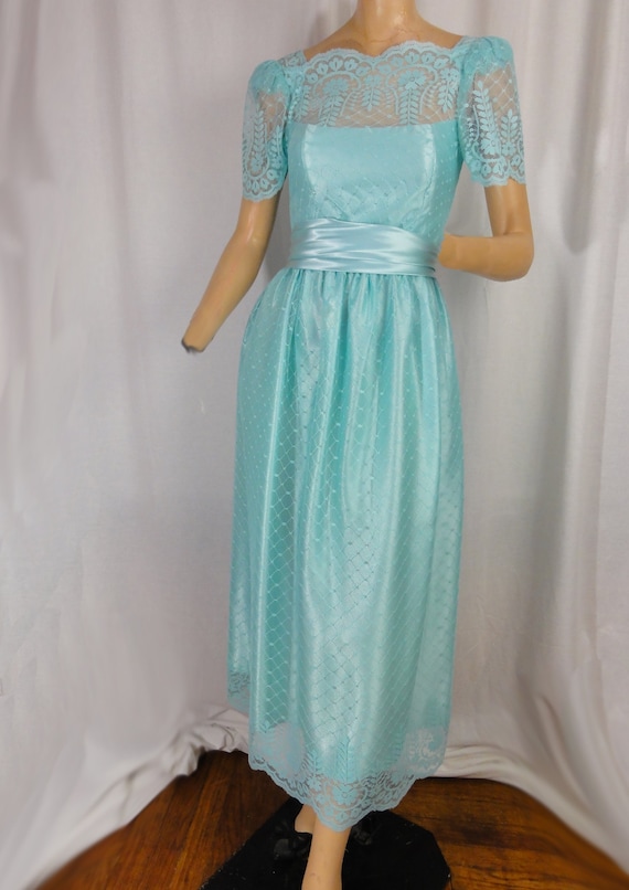 Vintage 1970s Prom Dress Baby Blue Lace Formal Brides… - Gem