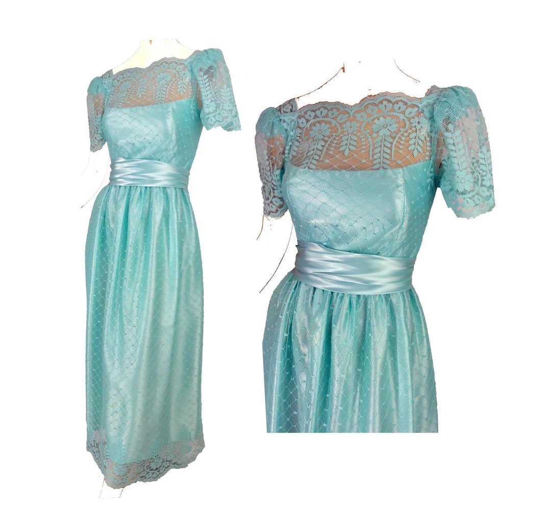 Vintage 1970s Prom Dress Baby Blue Lace Formal Bridesmaid Gown Jcpenney ...