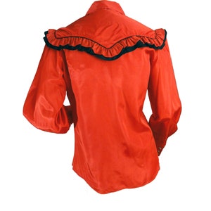 1970s Western Shirt Red & Black Cowgirl Rodeo Blouse Ruffles Snaps Long ...