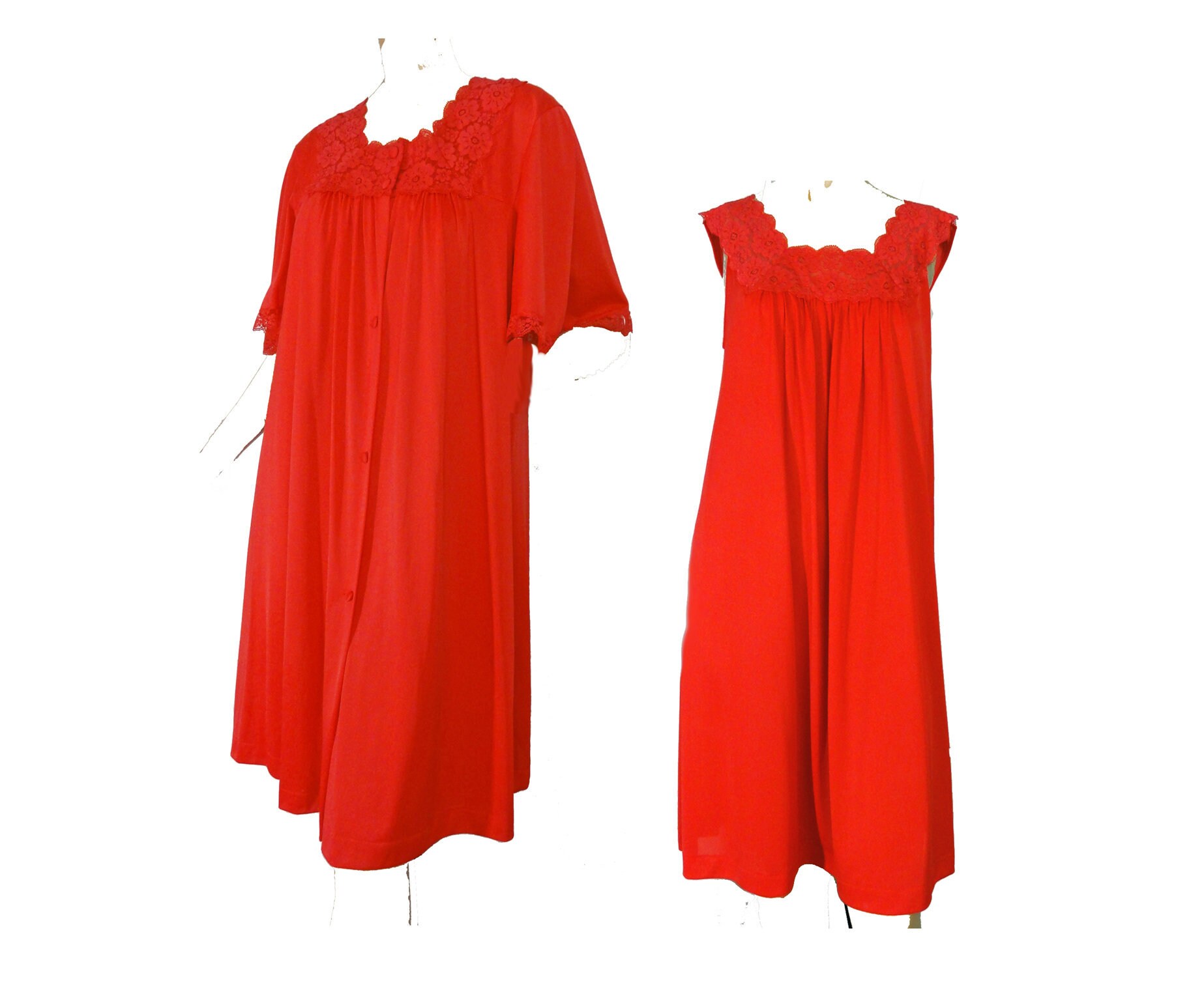 Vintage 1960s Negligee Set Robe and Gown Red Nylon Negligee - Etsy