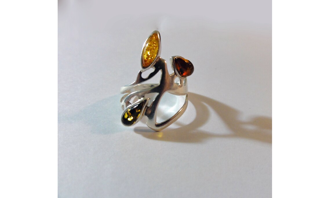 Vintage Avant Garde Statement Ring Multi Color Three Stone Silver - Etsy