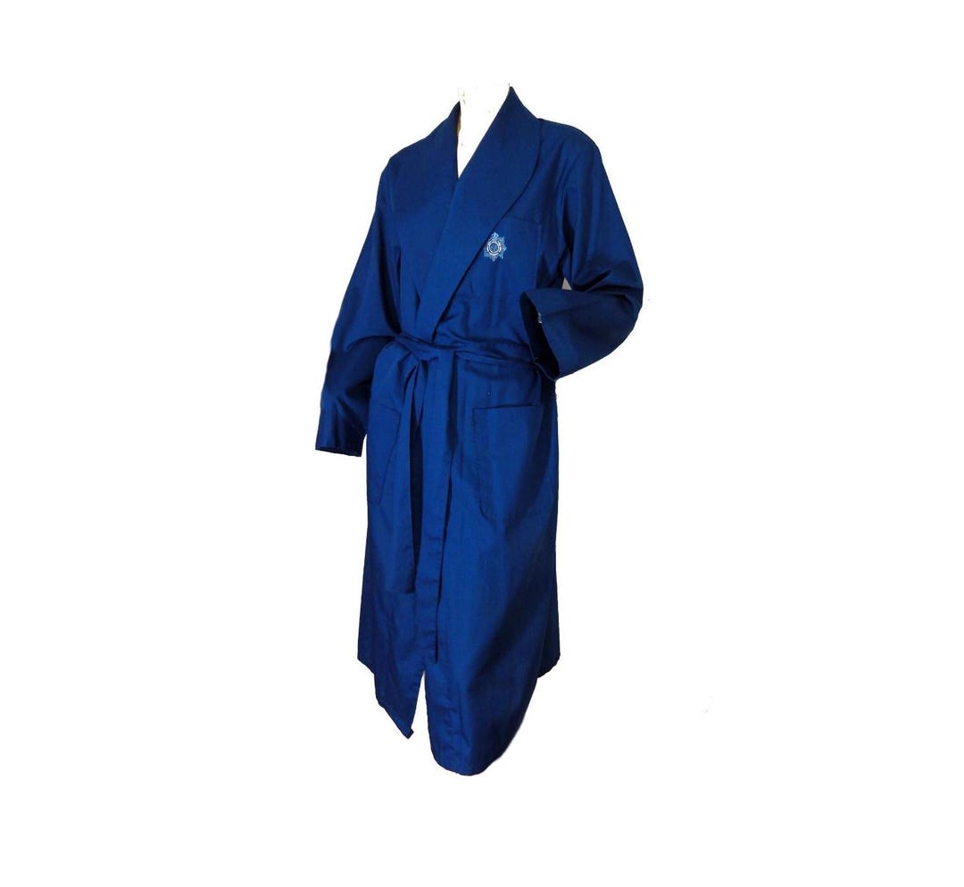 Men's Vintage 1960s Robe Navy Blue Poly Cotton Dressing Gown Bathrobe ...