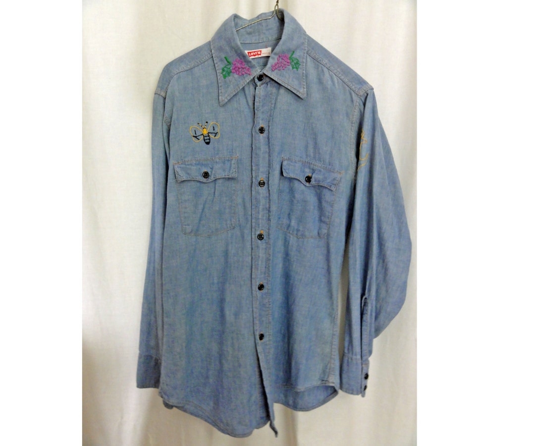 Men's Vintage 1970s Levi's Shirt Denim Chambray With Handmade ...