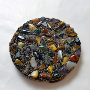 Vintage 1950s Powder Compact "sam Fink" Semi-precious Stones Round Gold ...