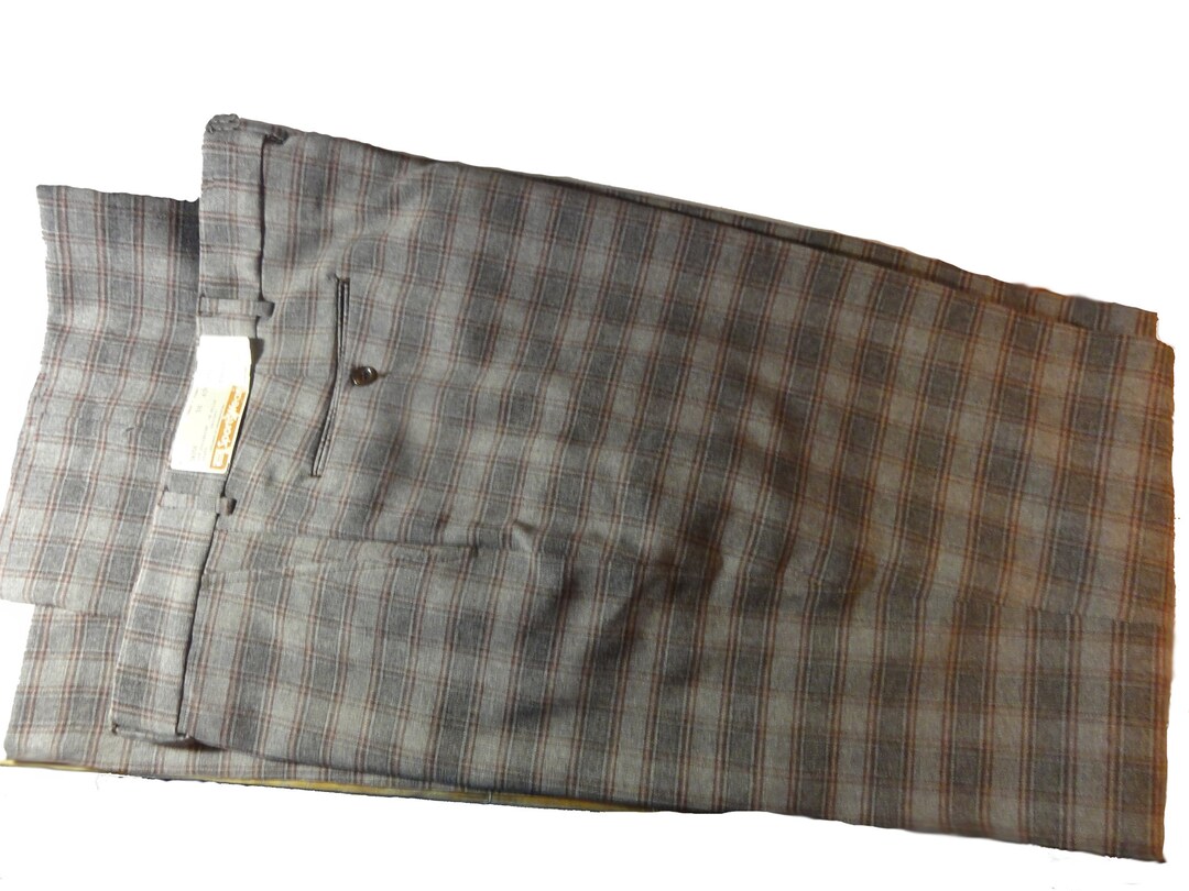 Vintage 1970s Deadstock Pants Slacks Sears Plaid Polyester Wide Leg ...