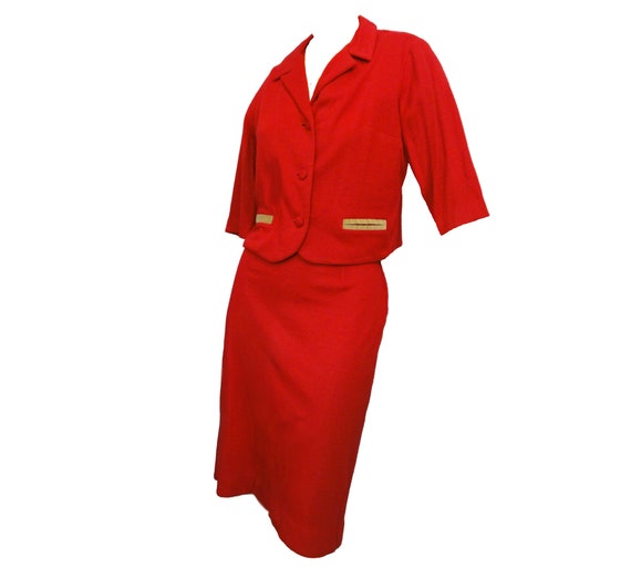 Mod 1960s Suit Red Vintage Cropped Jacket and Pencil … - Gem