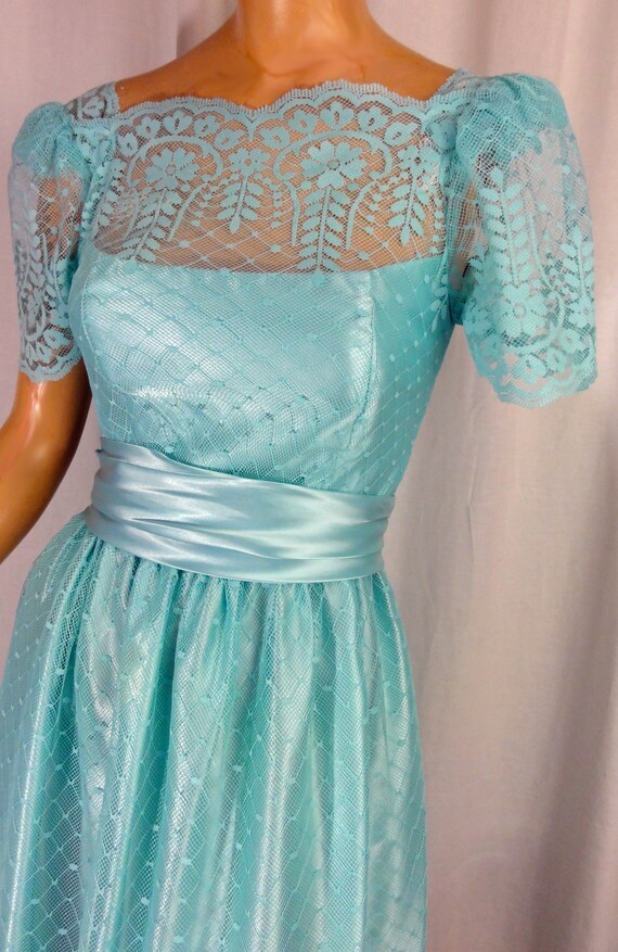 Vintage 1970s Prom Dress Baby Blue Lace Formal Brides… - Gem