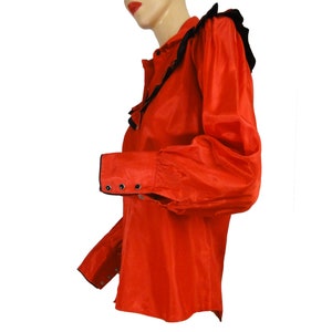 1970s Western Shirt Red & Black Cowgirl Rodeo Blouse Ruffles Snaps Long ...
