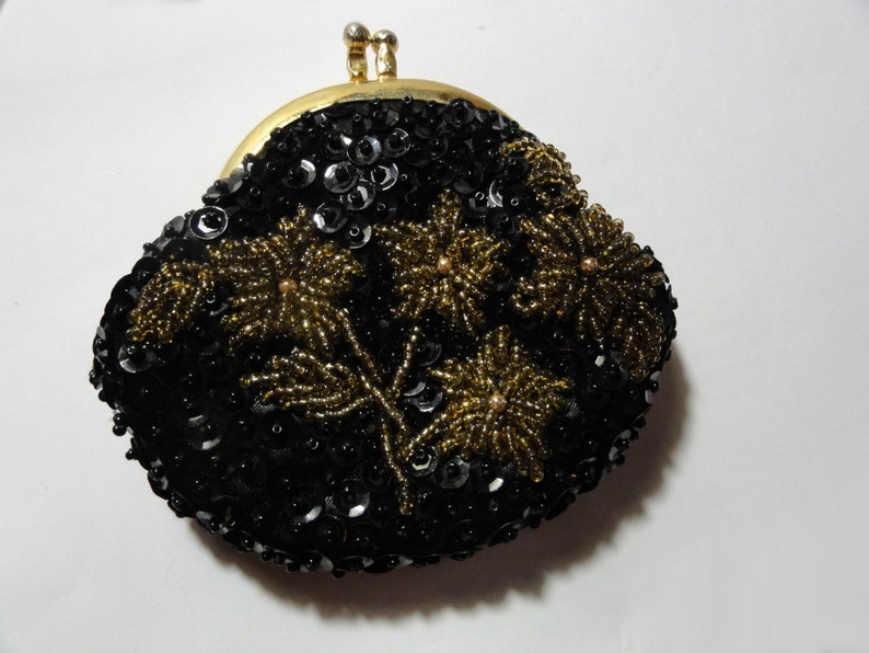 Black Beaded Sequin Mini Purse Vintage 60s Coin Purse With - Etsy