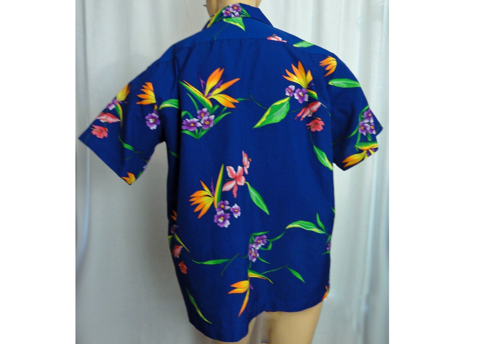 Vintage Hawaiian Blouse Blue Tropical Floral Print Shirt Short | Etsy