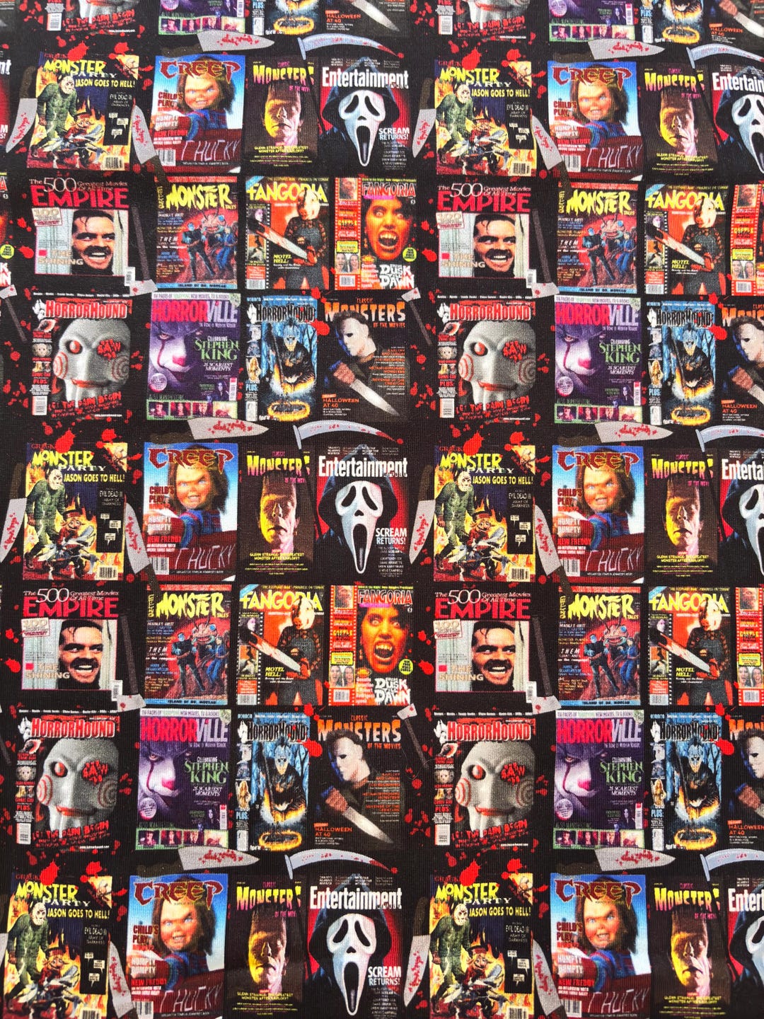 Scary Movie Fabric, Horror Movie Characters, Horror Magazines, Fabric ...