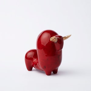 Red Ceramic Bull Sculpture With Bronze Horns - Etsy