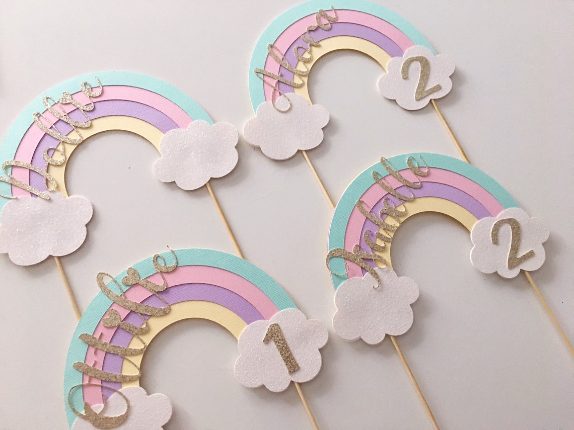 Personalised large pastel rainbow cake topper rainbow party | Etsy