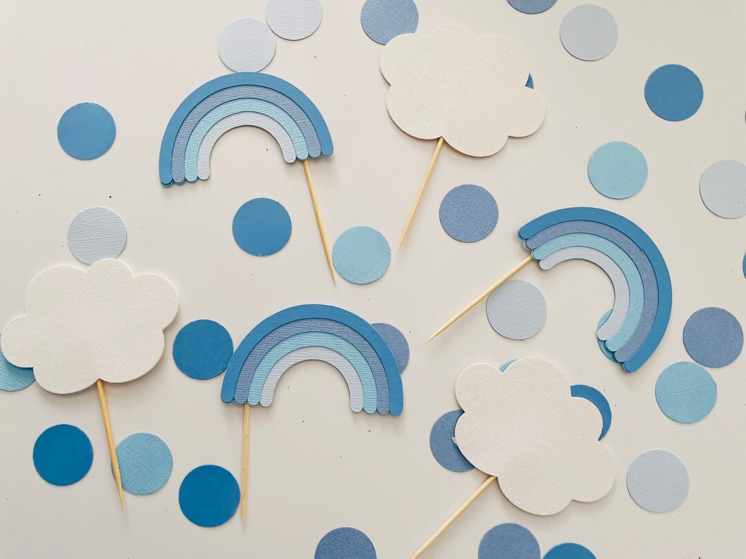 Pastel Blue Rainbow Cake Toppers, Pastel Rainbow Party, Baby Boy Shower ...