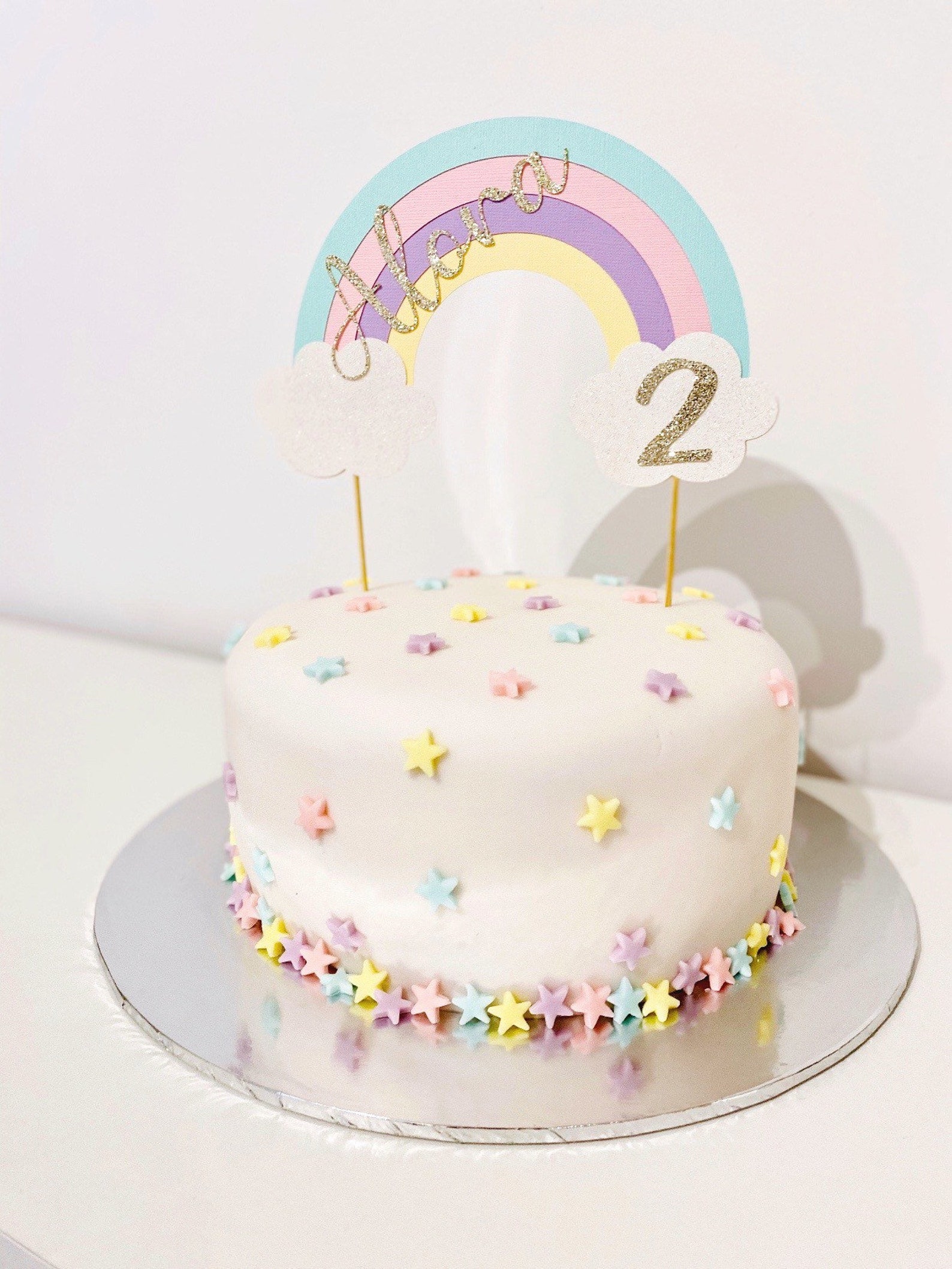 Personalised Large Pastel Rainbow Cake Topper Rainbow Party - Etsy UK
