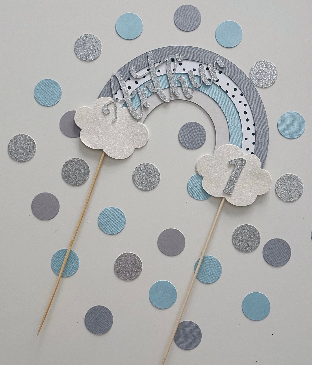Monochrome and Pastel Blue Rainbow Cake Topper, Pastel Rainbow Party ...